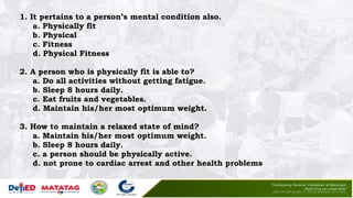 Grade 8 Physical Education- Physical Fitness Test | PPTX