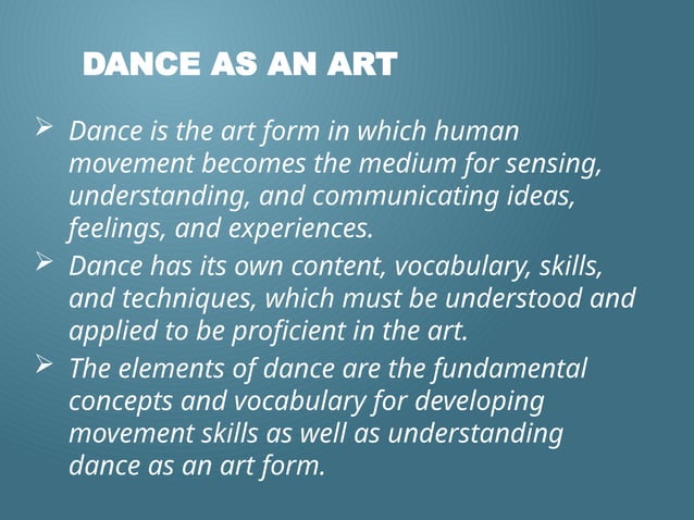 Physical Education 12 -Introduction to Dance.pptx | Dance | Fine Art