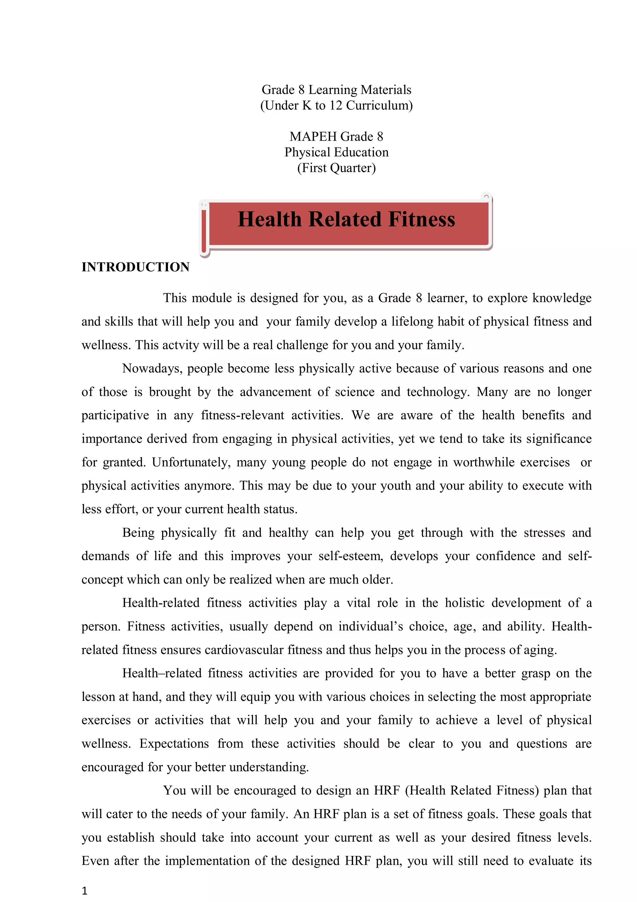 Grade 8 PE module(Q1) | PDF