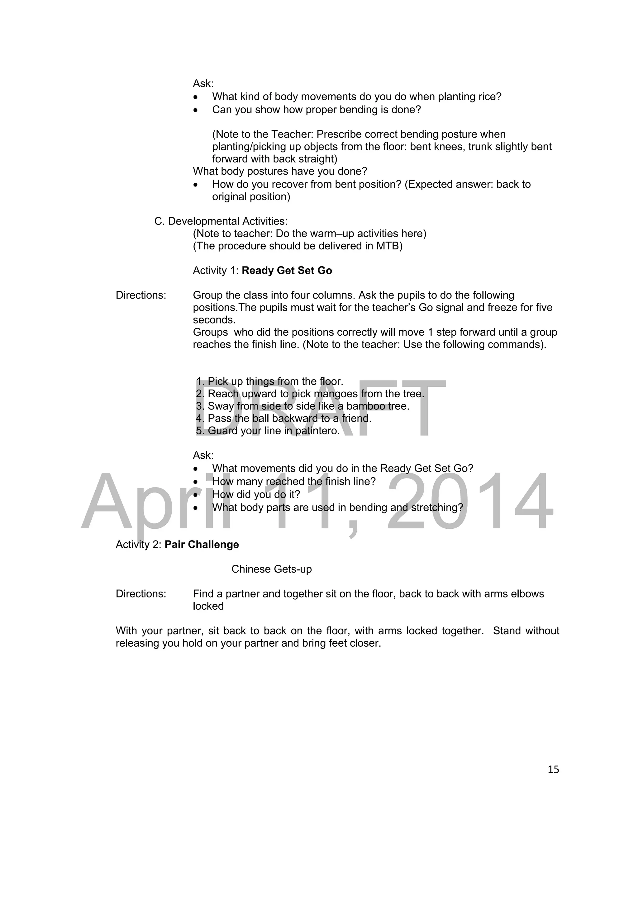 Grade 3 PE Teachers Guide | PDF