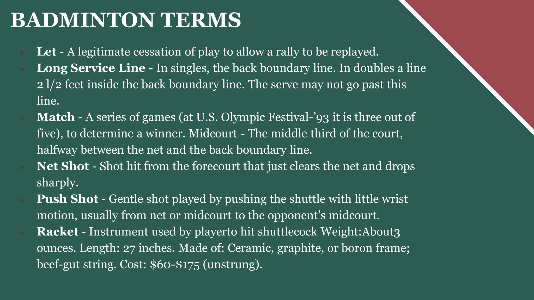 Unit 5- Drills and Terminologies of Badminton | PPTX