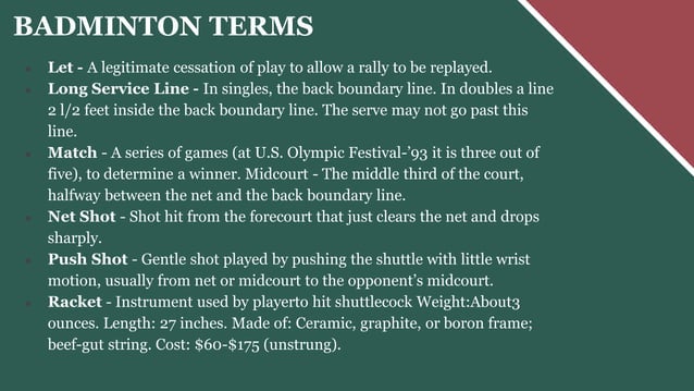 Unit 5- Drills and Terminologies of Badminton | PPTX