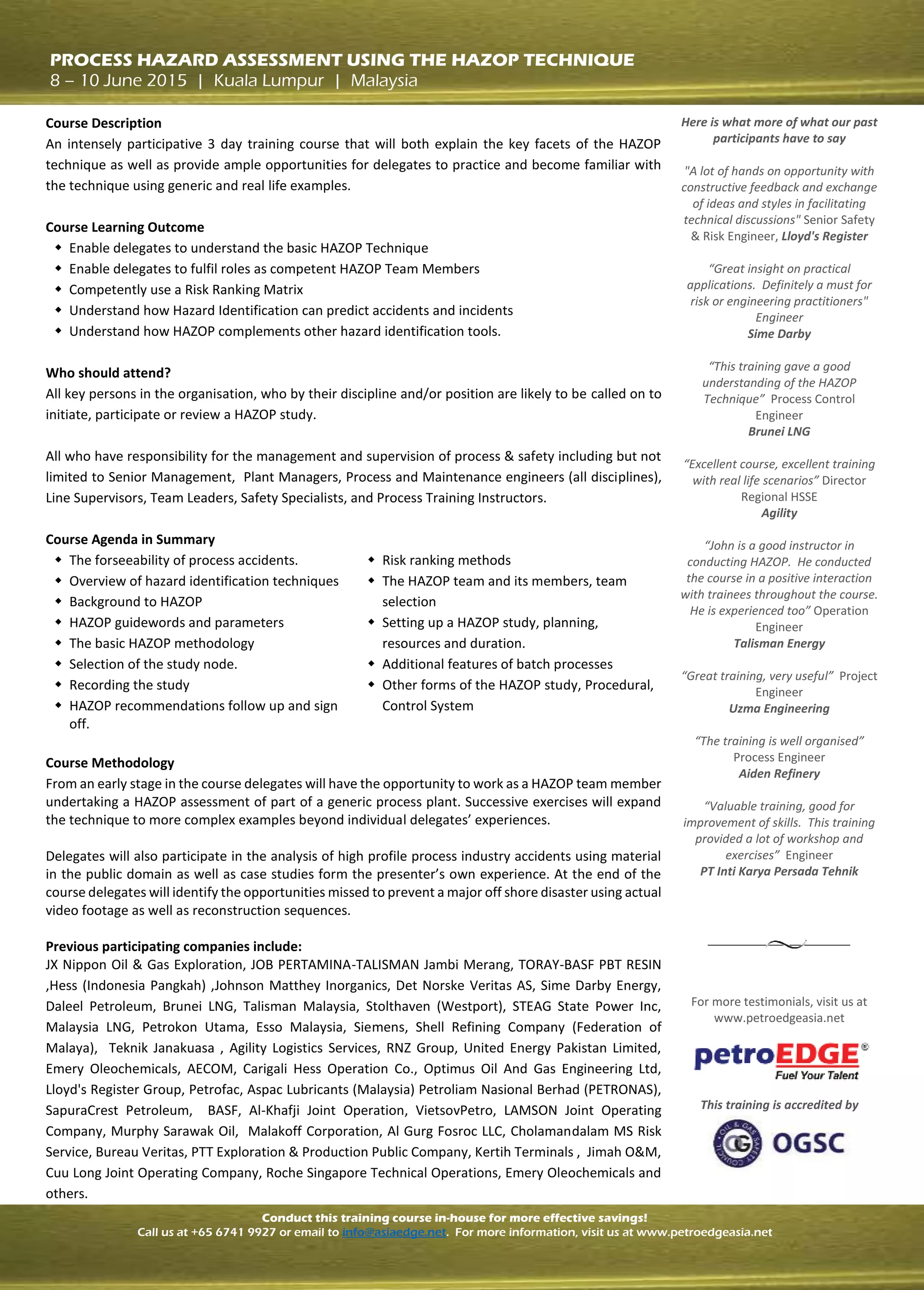 Hazop training - Hazard training | PDF