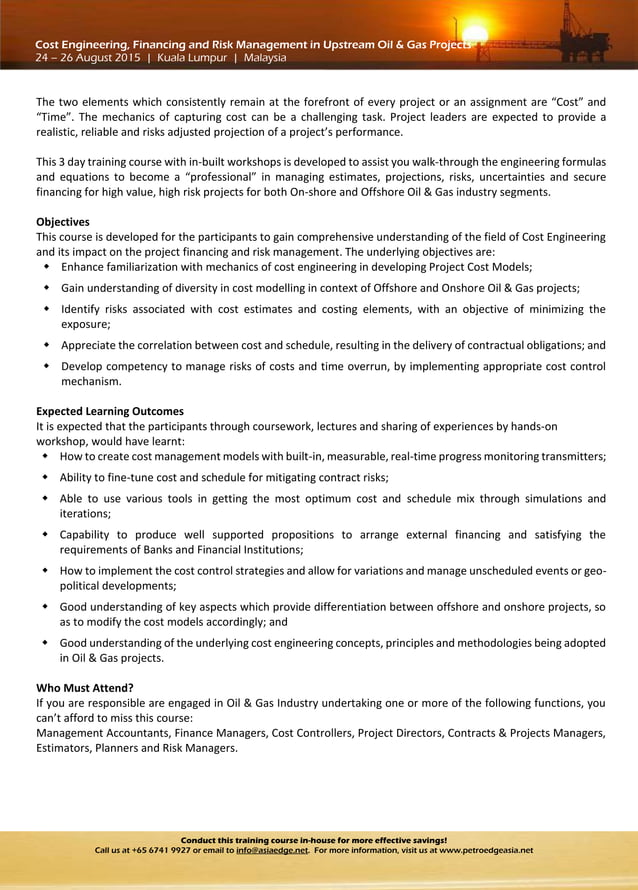Cost Engineering Financing and Risk Management in Upstream Oil & Gas ...