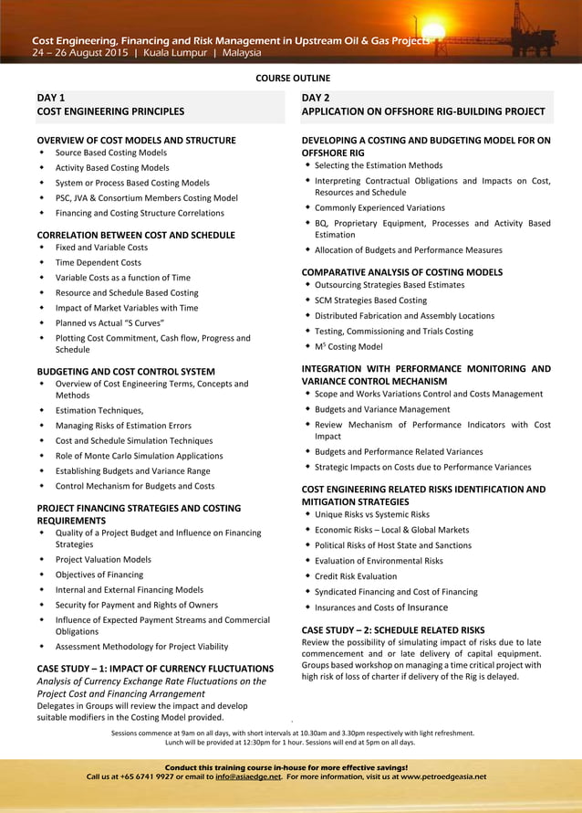 Cost Engineering Financing and Risk Management in Upstream Oil & Gas ...