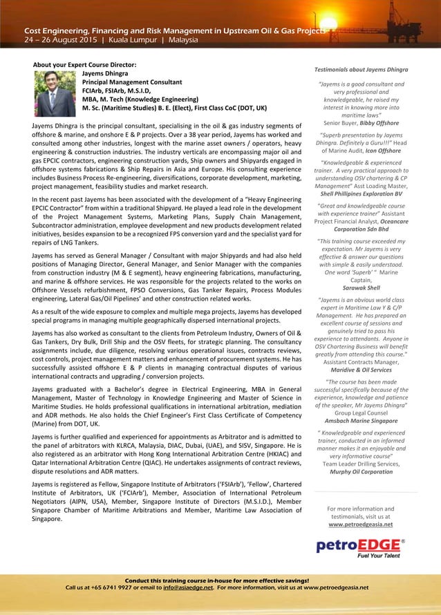 Cost Engineering Financing and Risk Management in Upstream Oil & Gas ...