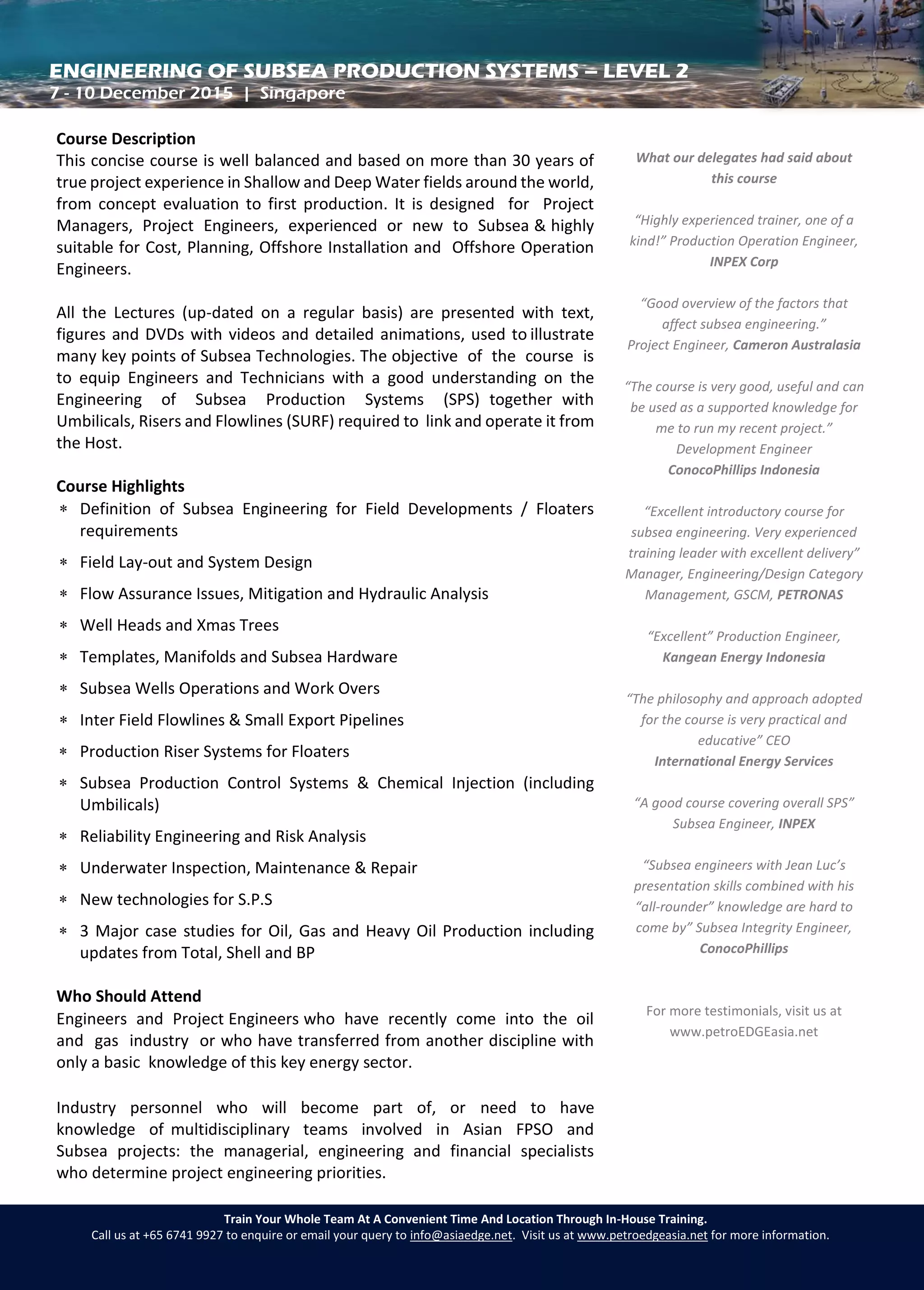 Engineering of Subsea Production Systems | PDF