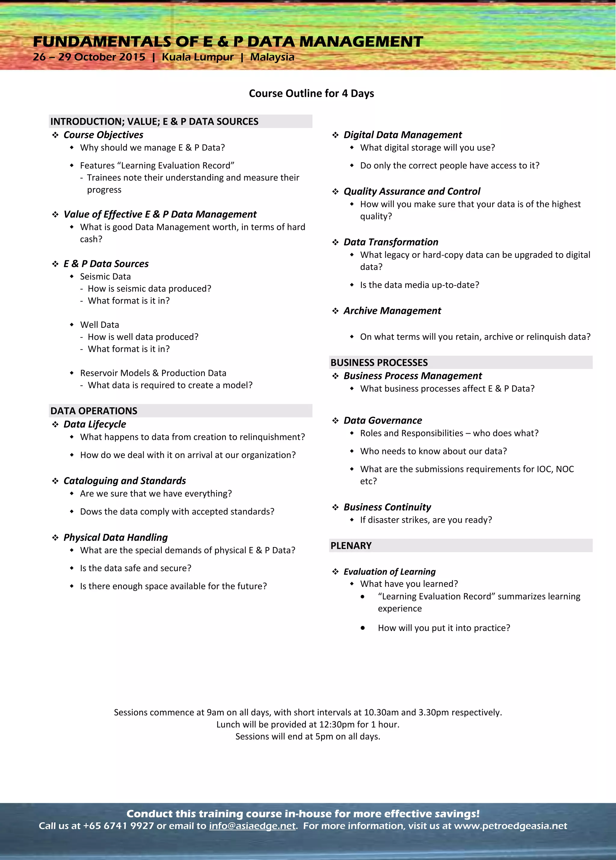 Exploration and Production Data Management training | PDF