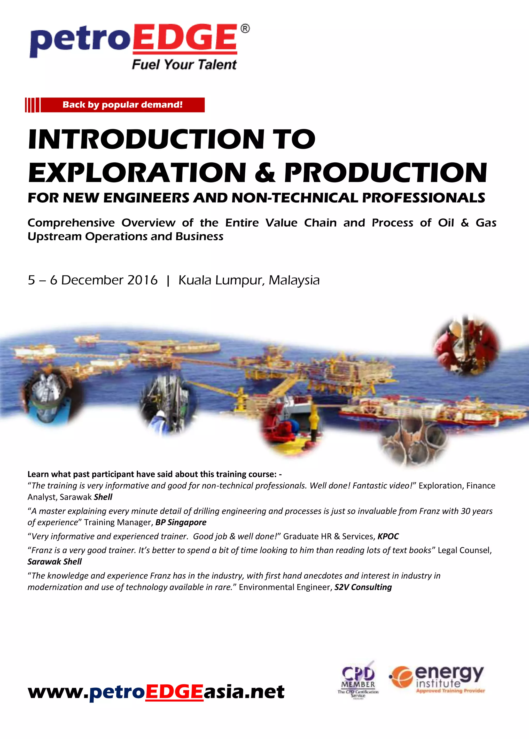 PE950 Introduction To Exploration & Production For New Engineers And ...