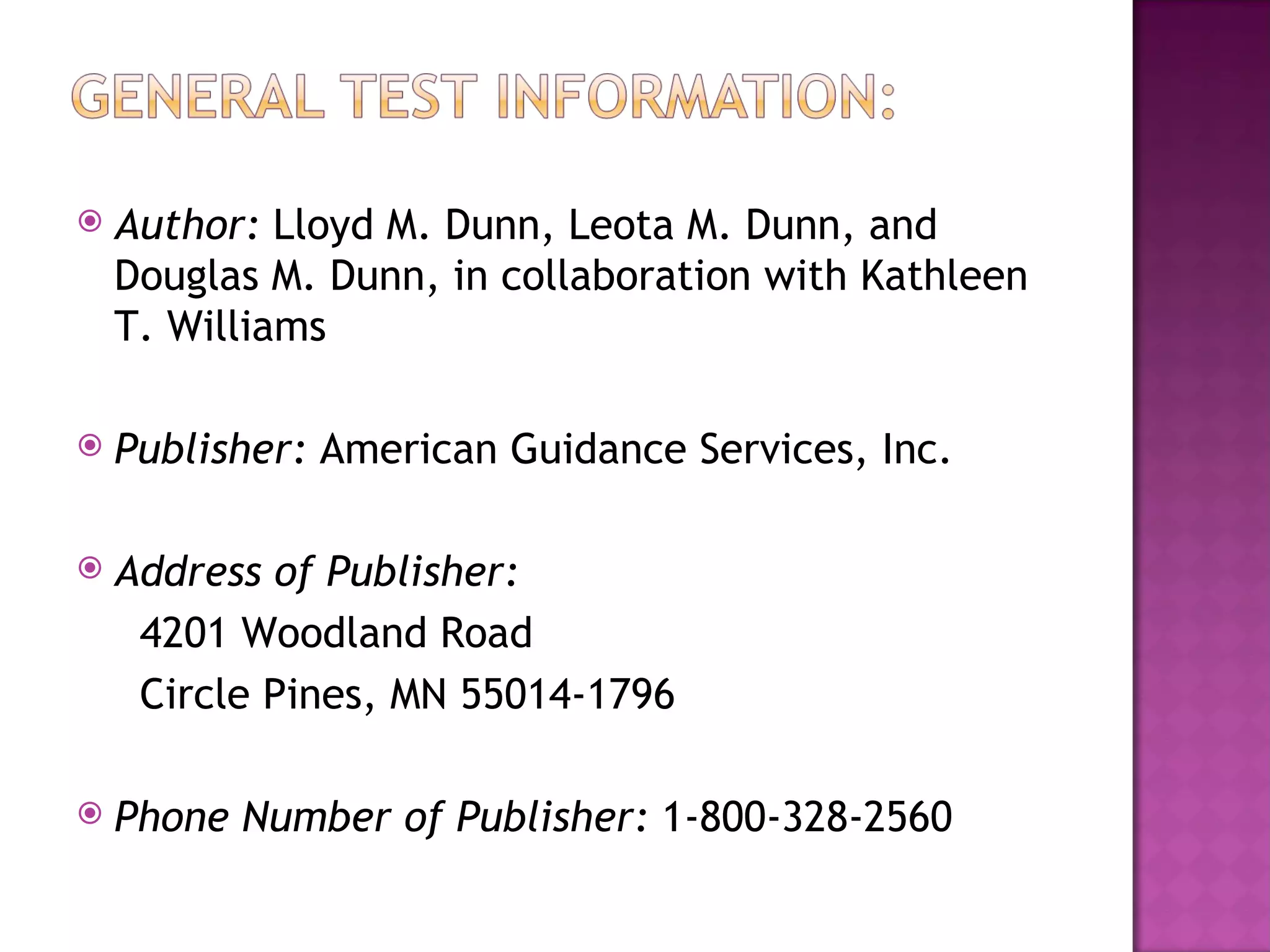 Peabody Picture Vocabulary, Third Edition | PPT