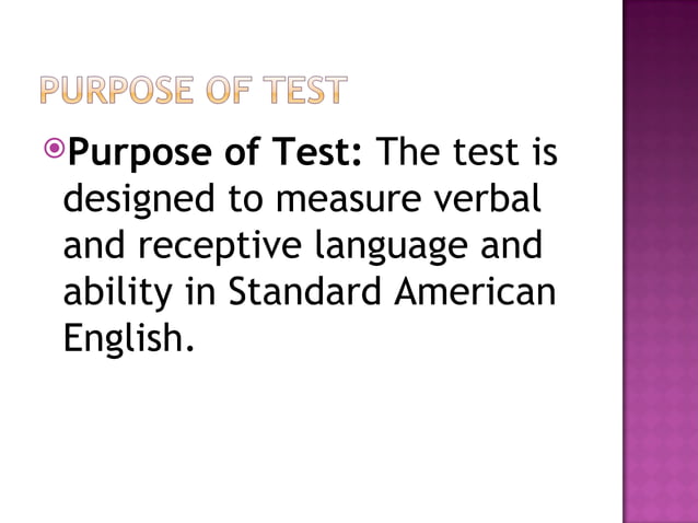 Peabody Picture Vocabulary, Third Edition | PPT | Standardized Testing ...