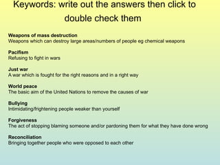 Peace war and Conflict Revision studypptx | PPTX