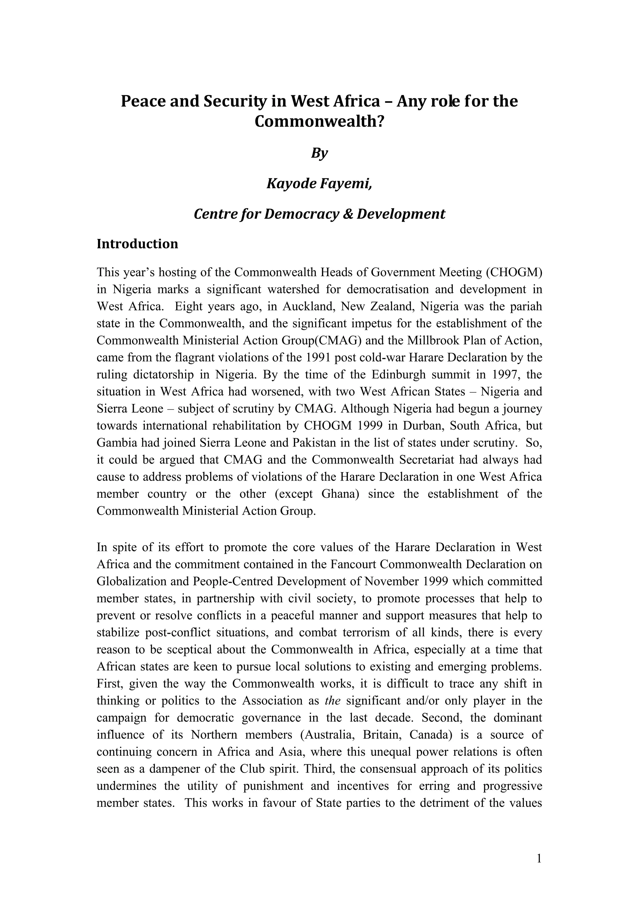 Peace and Security in West Africa – Any Role for the Commonwealth? | PDF
