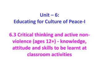 Educating for Culture of Peace-I | PPTX