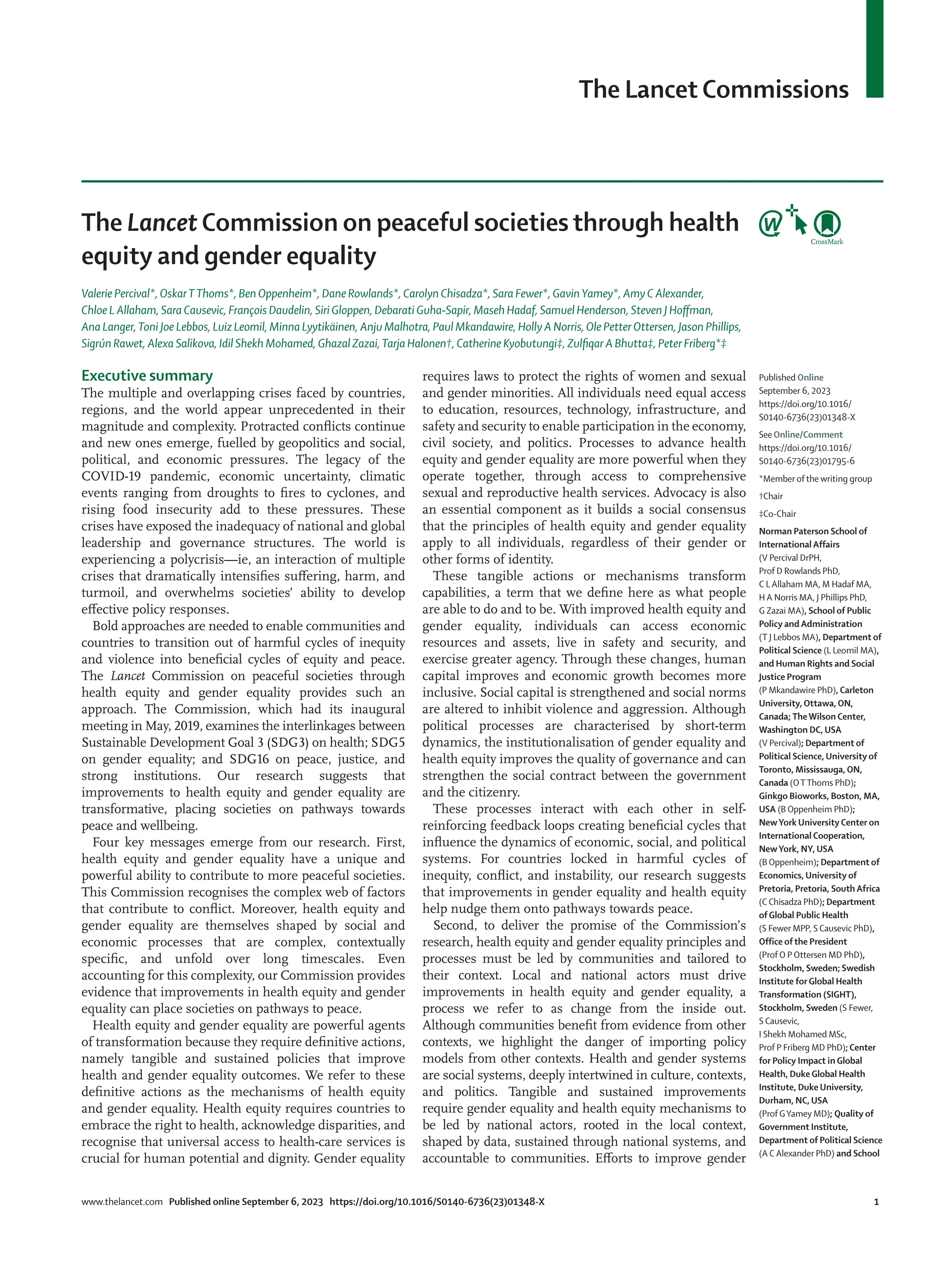 The Lancet Commission on peaceful societies through health equity and ...