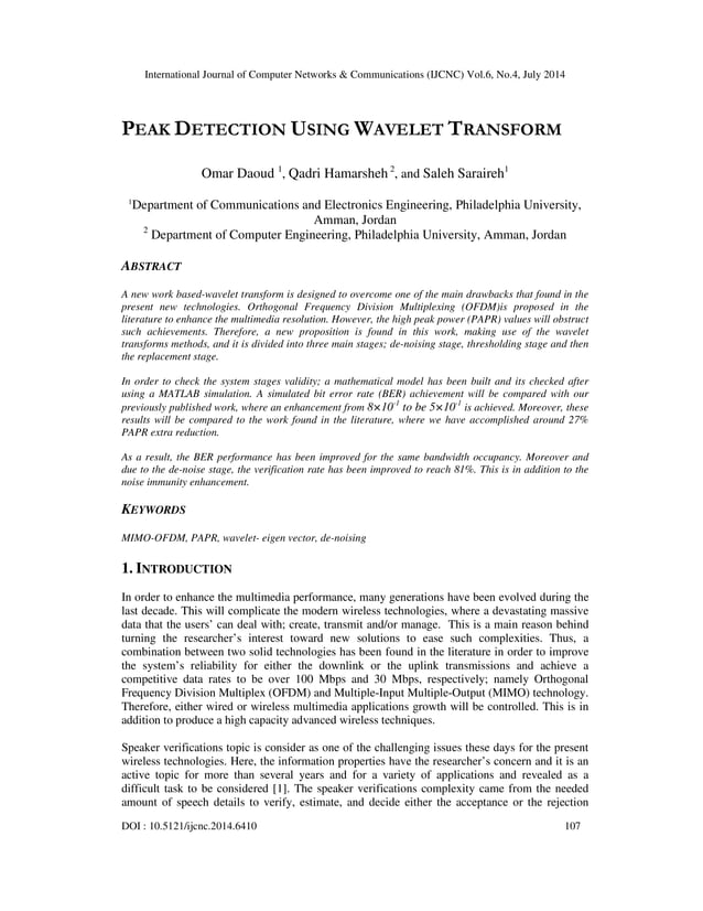 Peak Detection Using Wavelet Transform Pdf