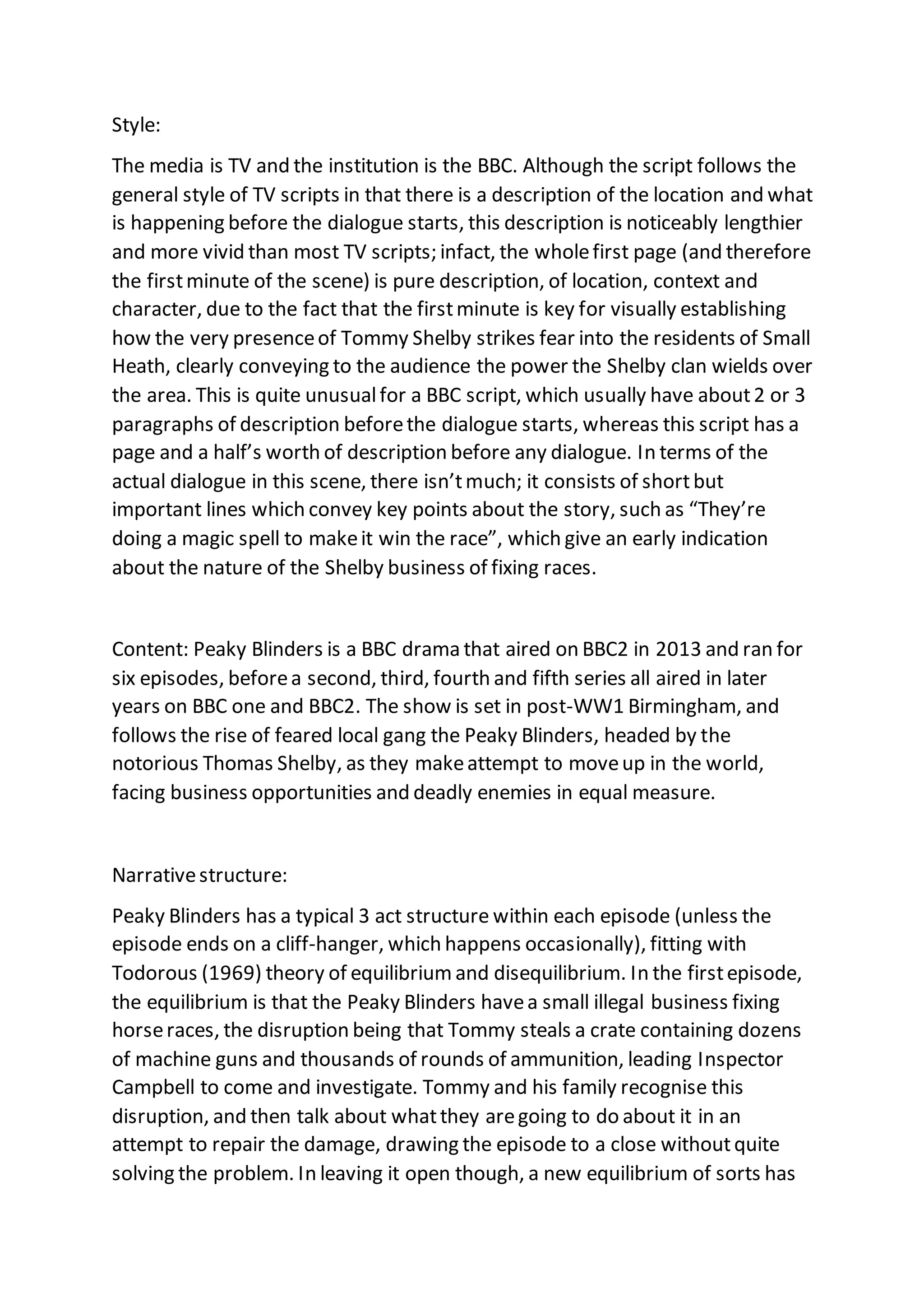 Peaky blinders script analysis done! | DOCX