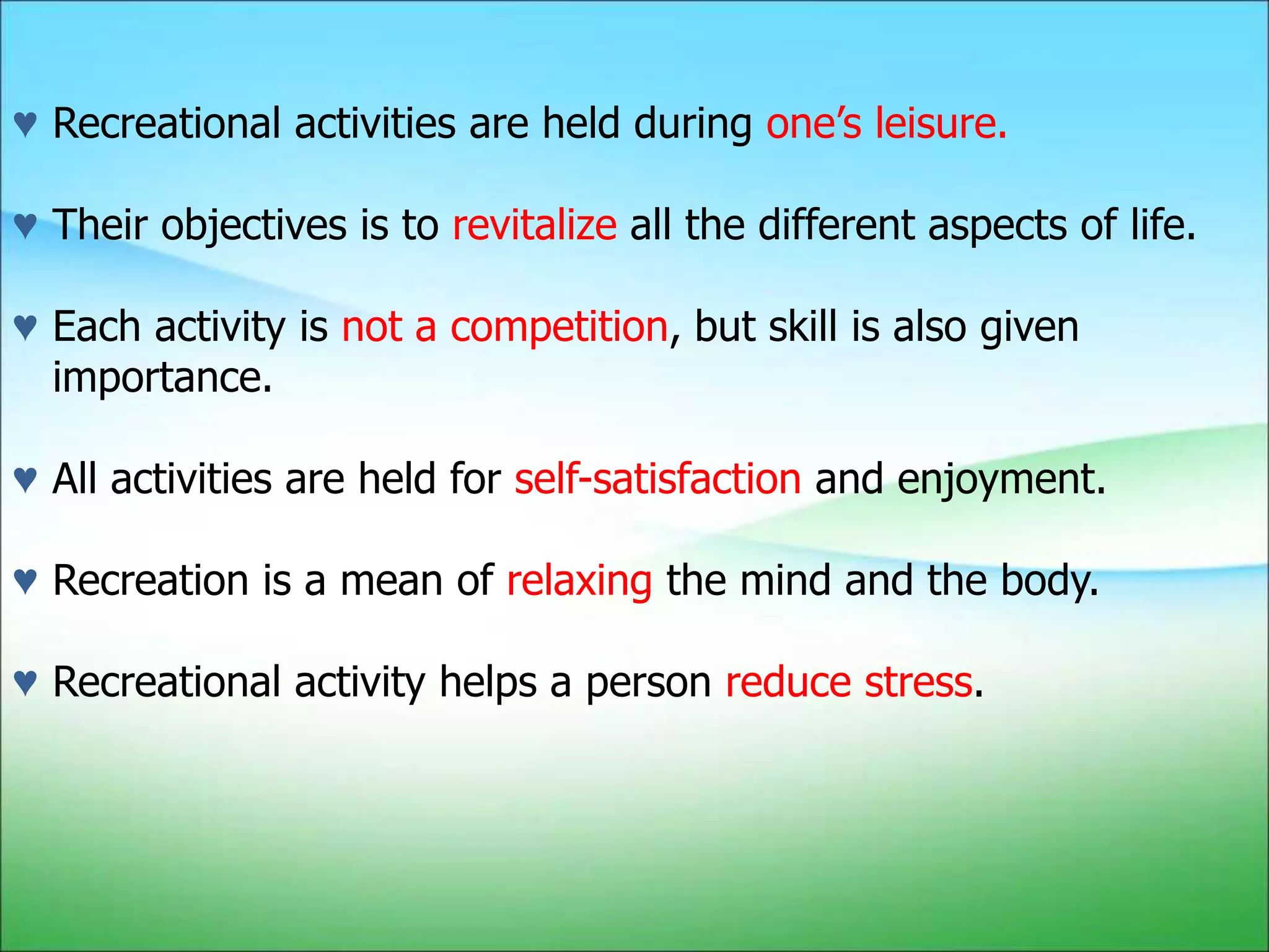 Pe and health Recreational Activities | PPT