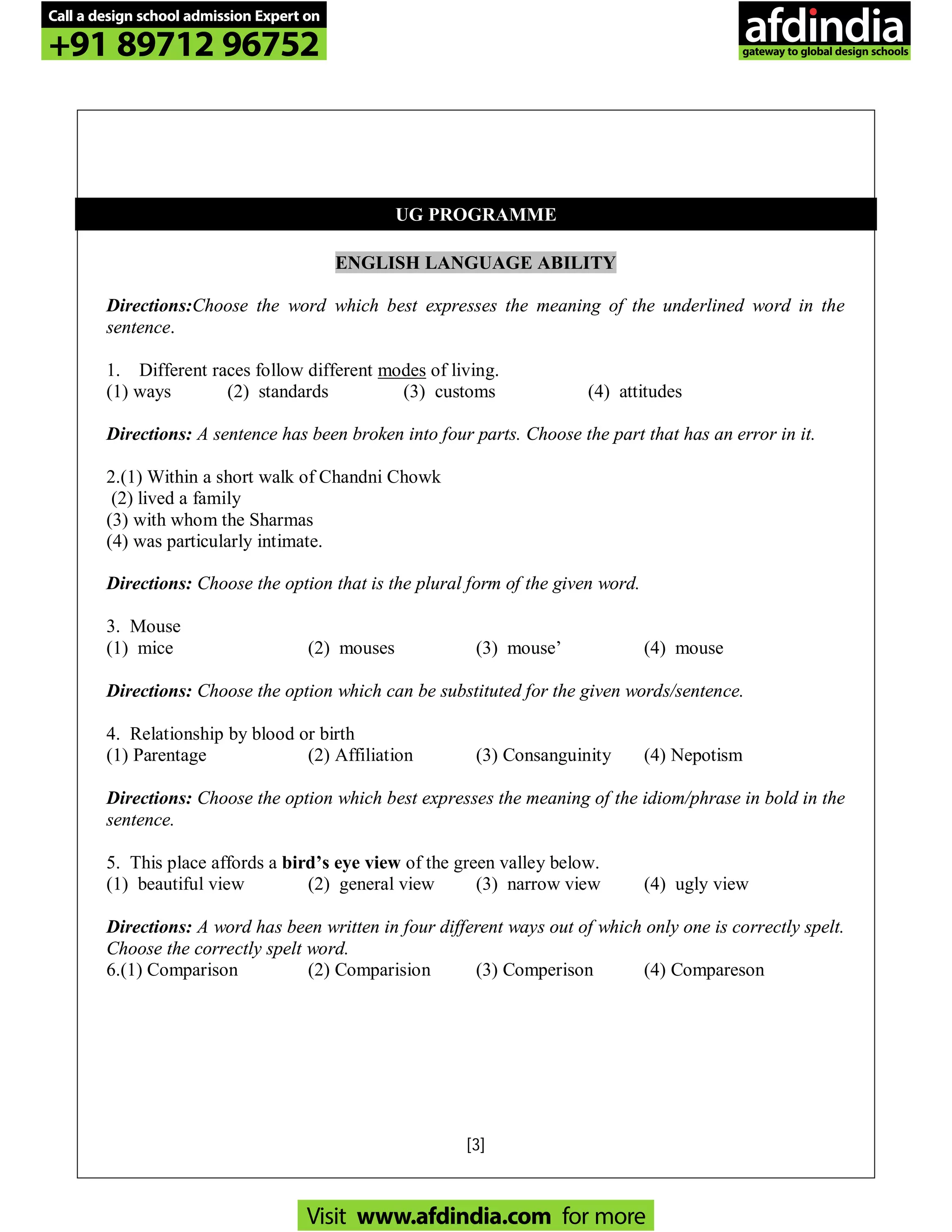 Pearl academy ug design aptitude test | PDF