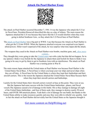 Pearl Harbor Attack Essay | PDF