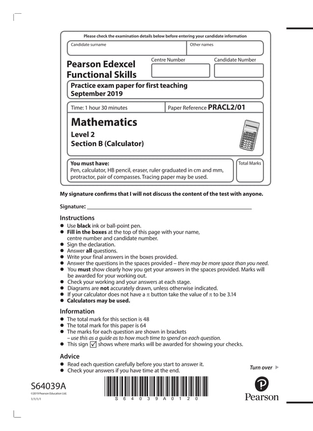Pearson edexcel-functional-skills-maths-level-2-paper-calculator-2019 Pearson edexcel-functional-skills-maths-level-2-paper-calculator-2019