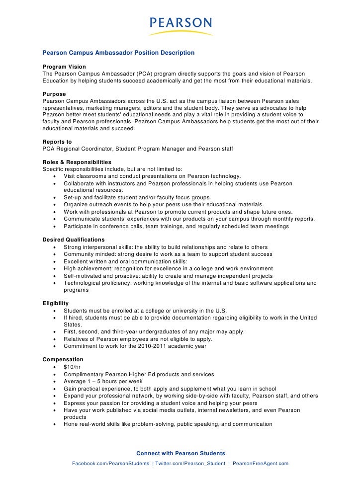 Pearson Campus Ambassador Job Description Pearson Campus Ambassador Job Description
