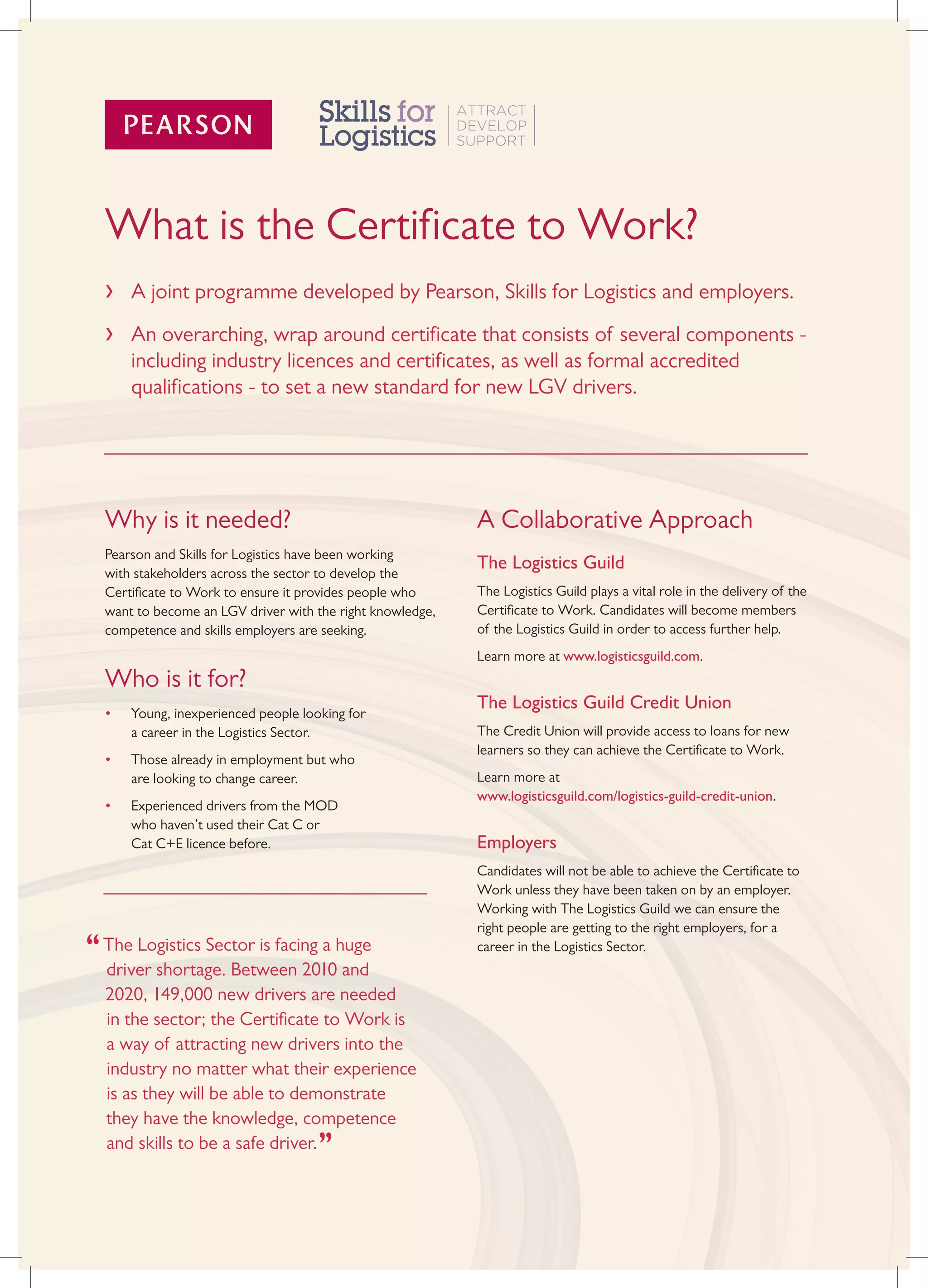 Pearson and Skills for Logistics Certificate to Work | PDF