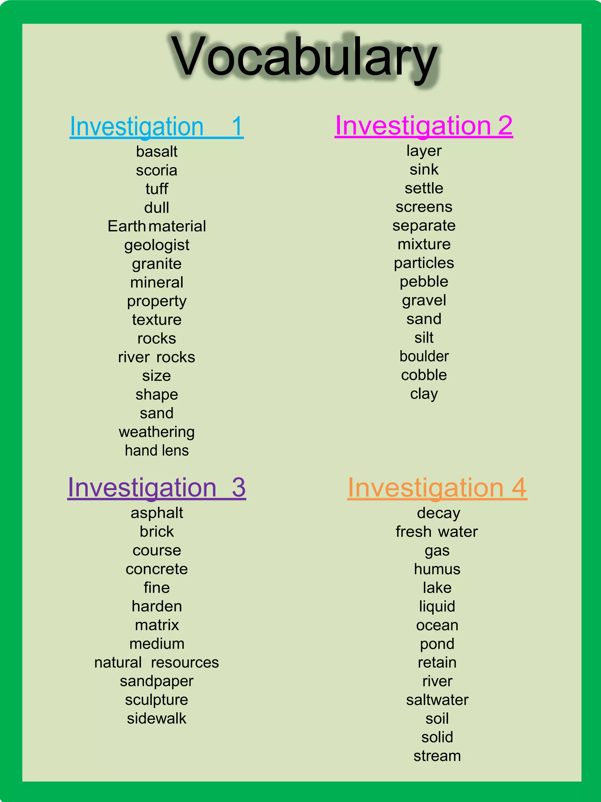 Pebbles sand and silt vocabulary | PDF | Geology | Science