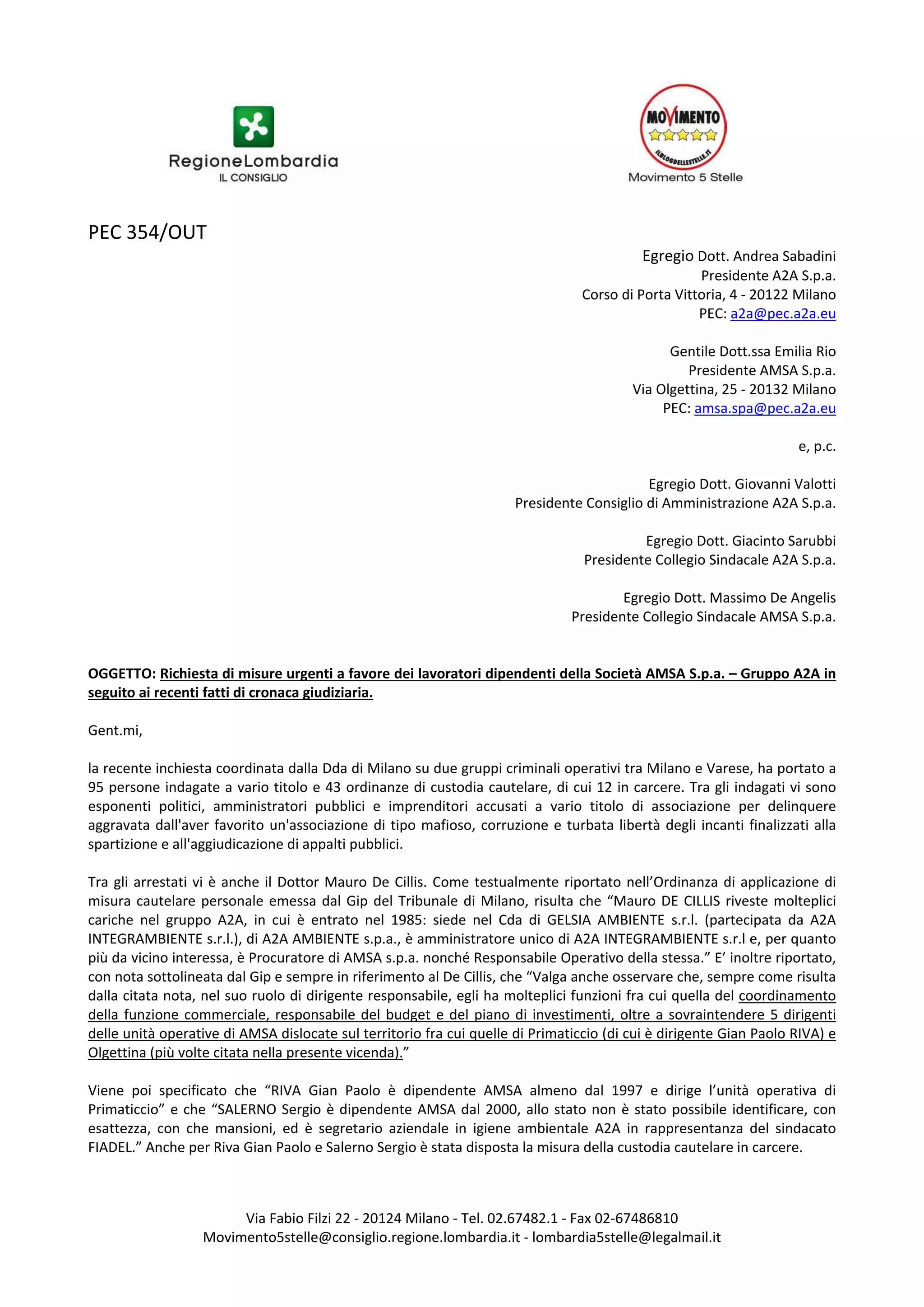 Lettera vertici AMSA A2A | PDF