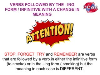 PEC 8 - LESSON 2 - VERBS FOLLOWED BY THE –ING FORM / INFINITIVE WITH A ...