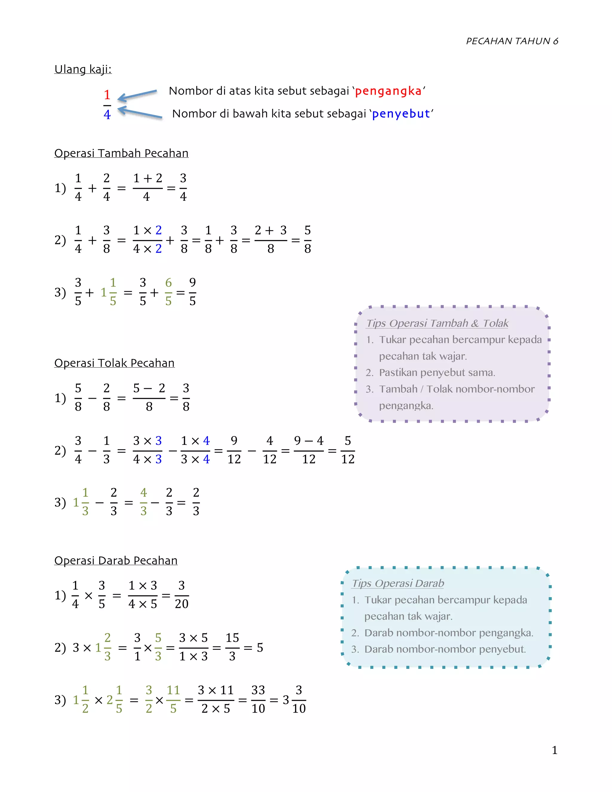 Latihan Pecahan Tahun 6 (Operasi Darab & Bahagi) | PDF