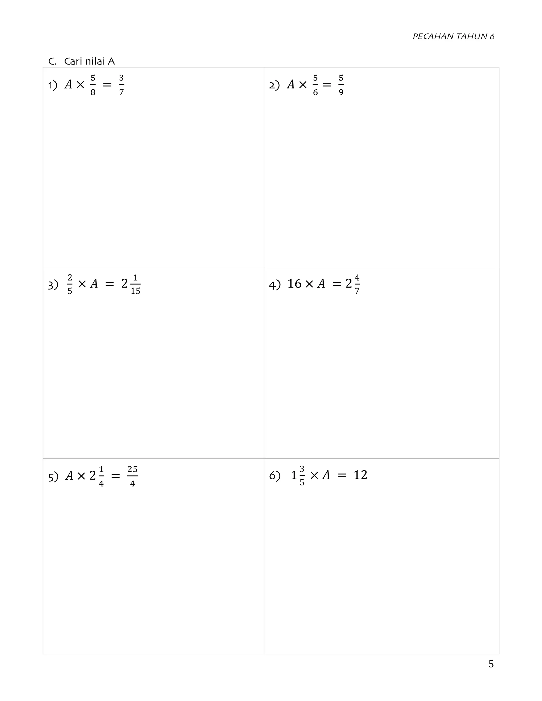 Latihan Pecahan Tahun 6 (Operasi Darab & Bahagi) | PDF