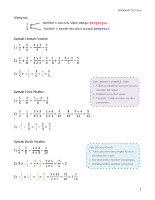 Latihan Pecahan Tahun 6 (Operasi Darab & Bahagi) | PDF