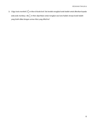 Latihan Pecahan Tahun 6 (Operasi Darab & Bahagi) | PDF