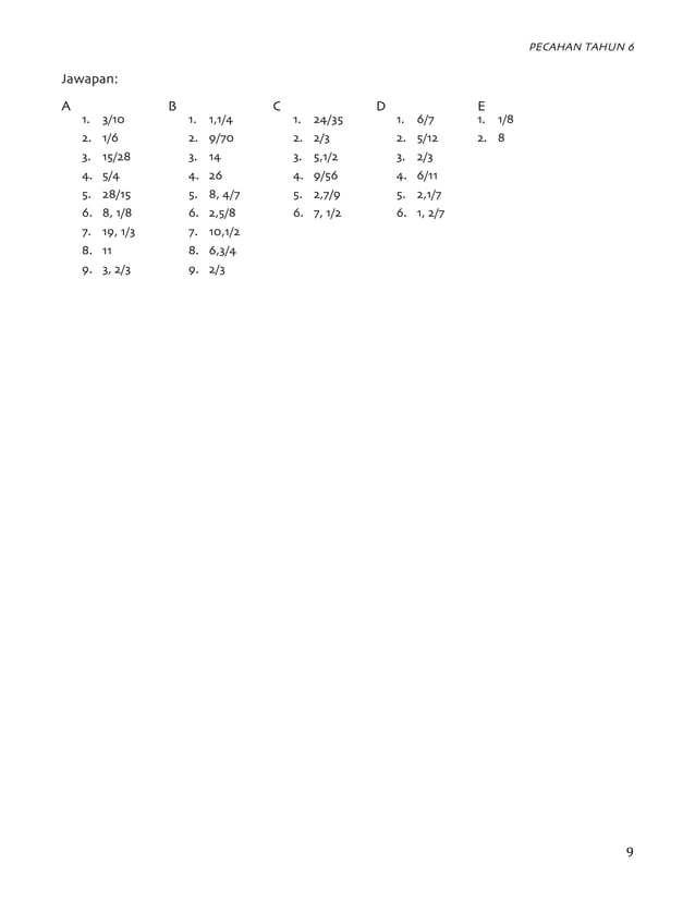 Latihan Pecahan Tahun 6 (Operasi Darab & Bahagi) | PDF