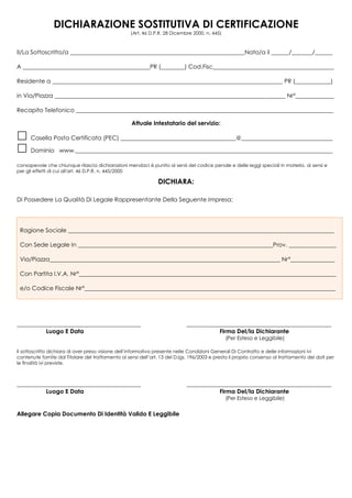 P E C Dichiarazione Sostitutiva Di Certificazione | PDF