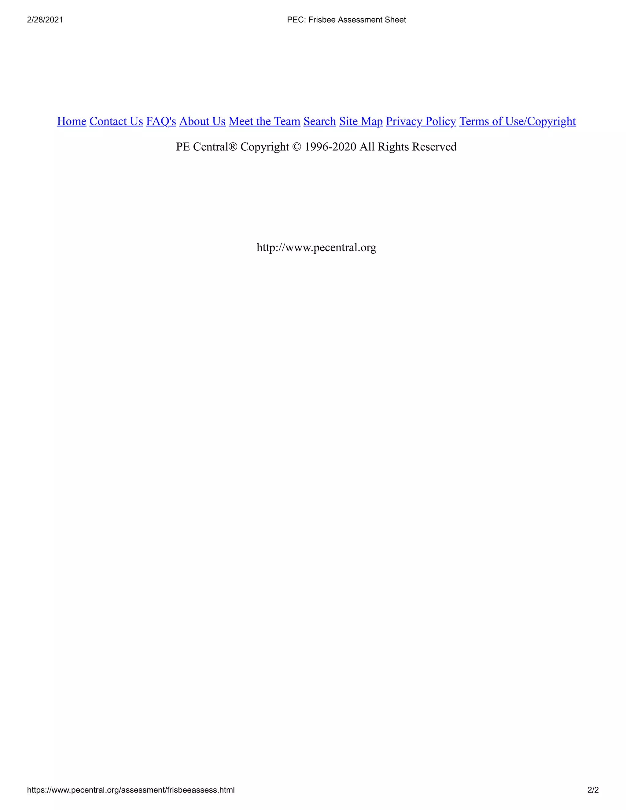 Pec frisbee assessment sheet | PDF