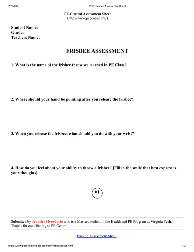 Pec frisbee assessment sheet | PDF