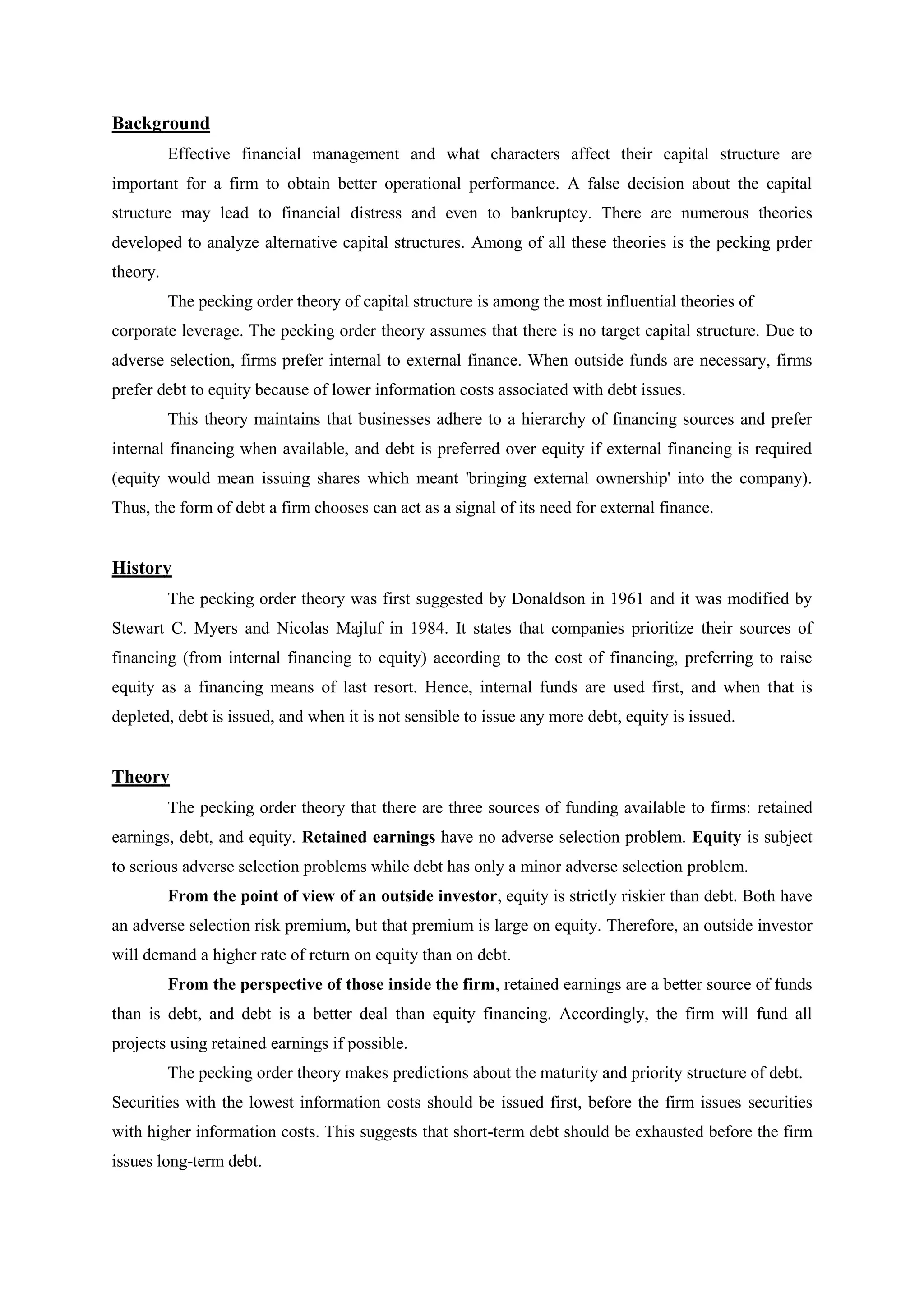 Pecking order theory-Finance | DOCX