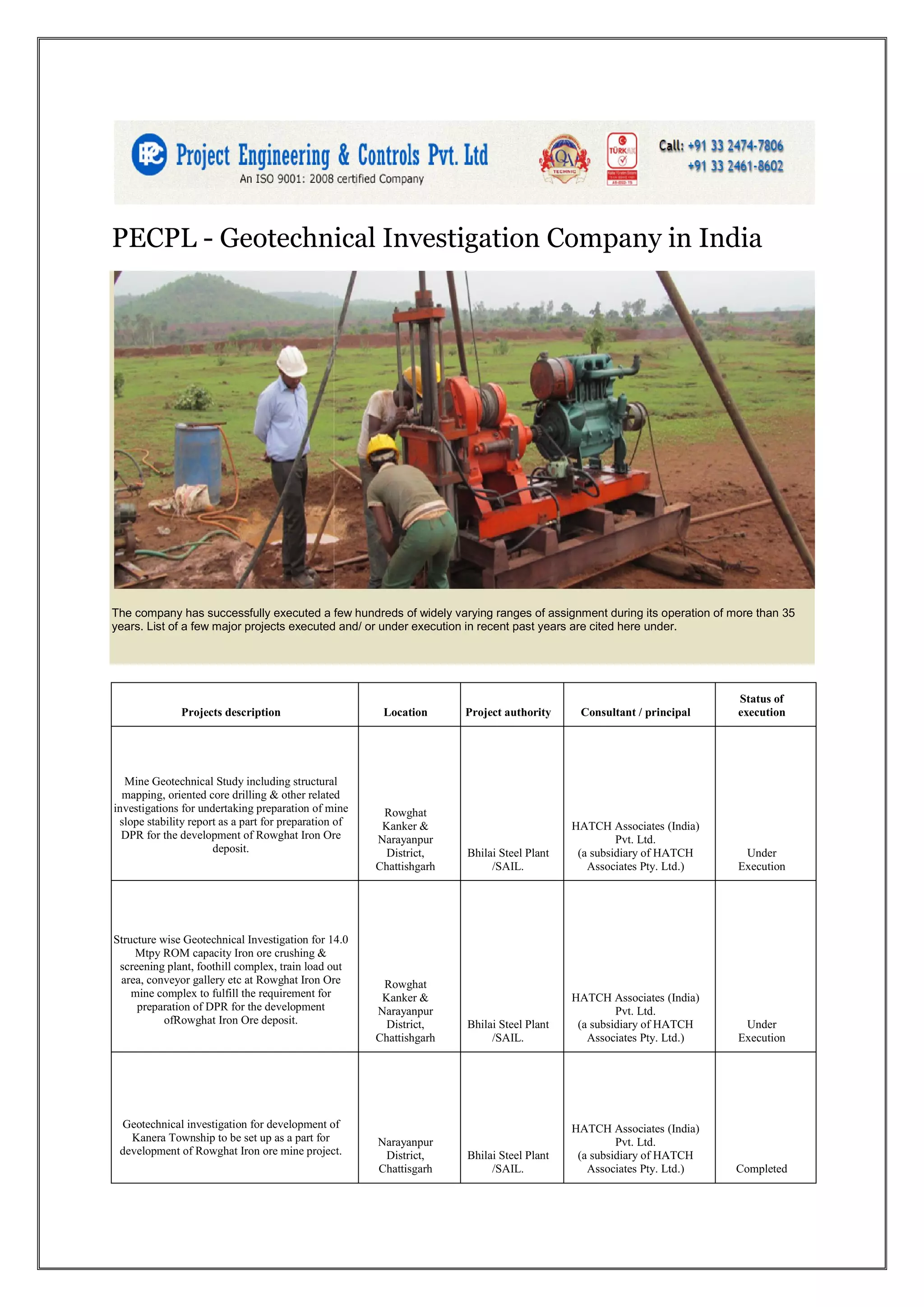 PECPL Geotechnical Investigation Company in India | PDF