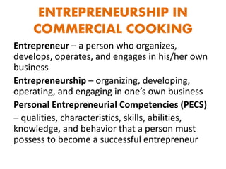 Personal Entrepreneurial Competencies (PECS) in Commercial Cooking | PPTX