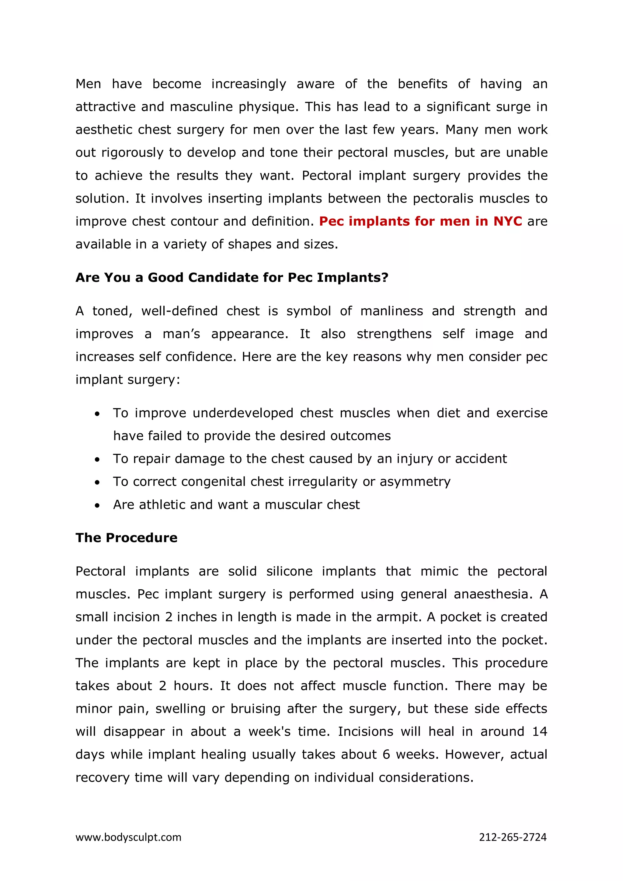 Pectoral Implants for Men - Achieve a Muscular, Well-Defined Chest | PDF