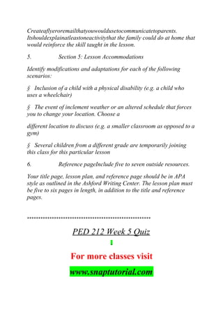 Ped 212 Exceptional Education-snaptutorial.com | Educational Assessment | Education