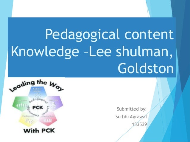 Pedagogical content knowledge –lee shulman, goldston