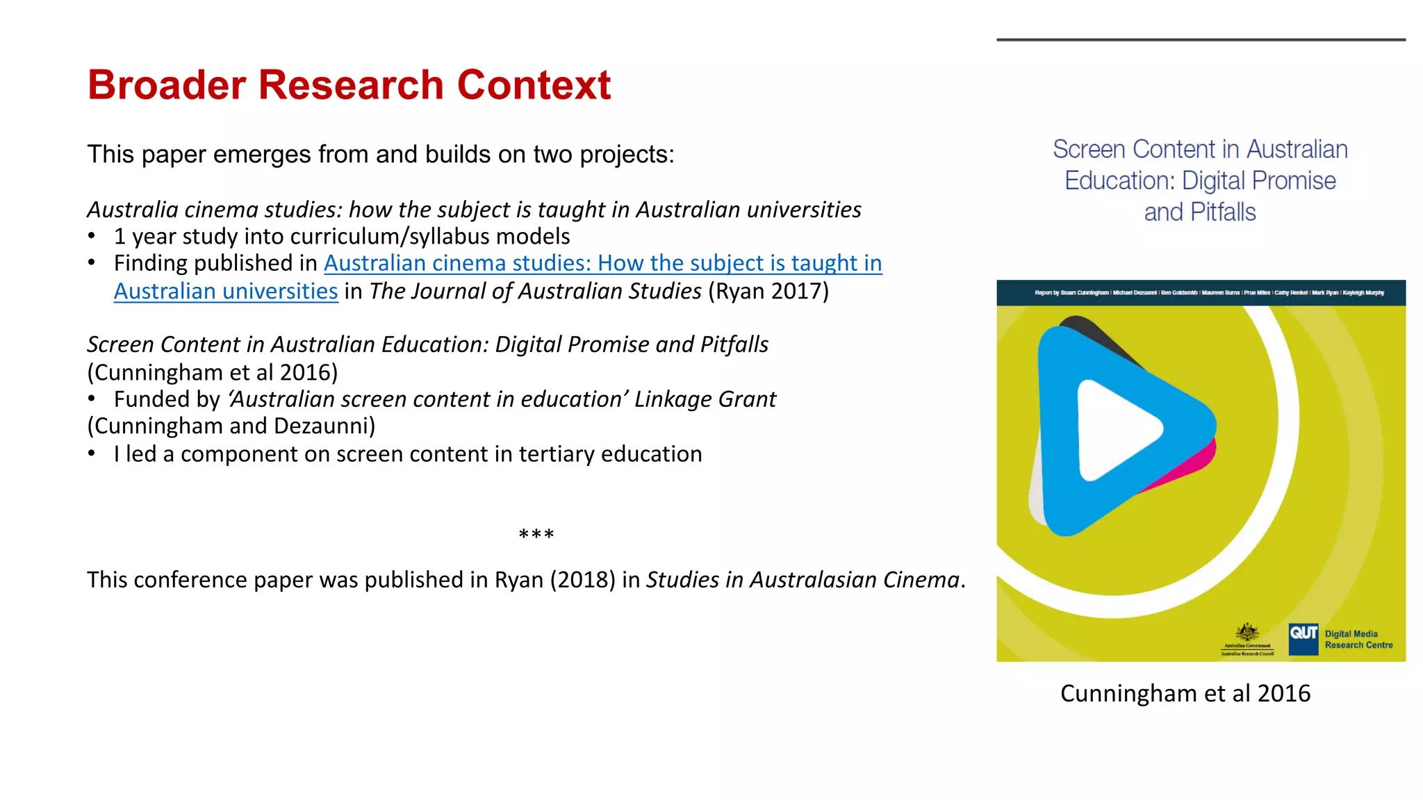 Pedagogical uses of Australian screen content in tertiary education | PPT