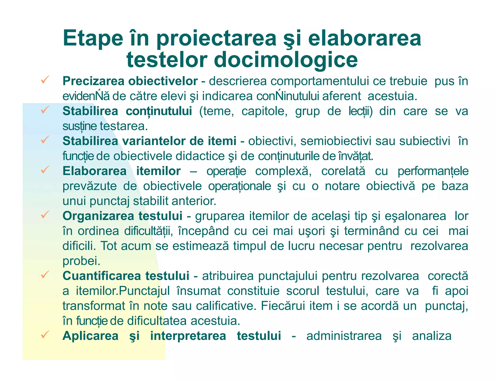 Pedagogie 2 curs 8_testul docimologic | PPTX