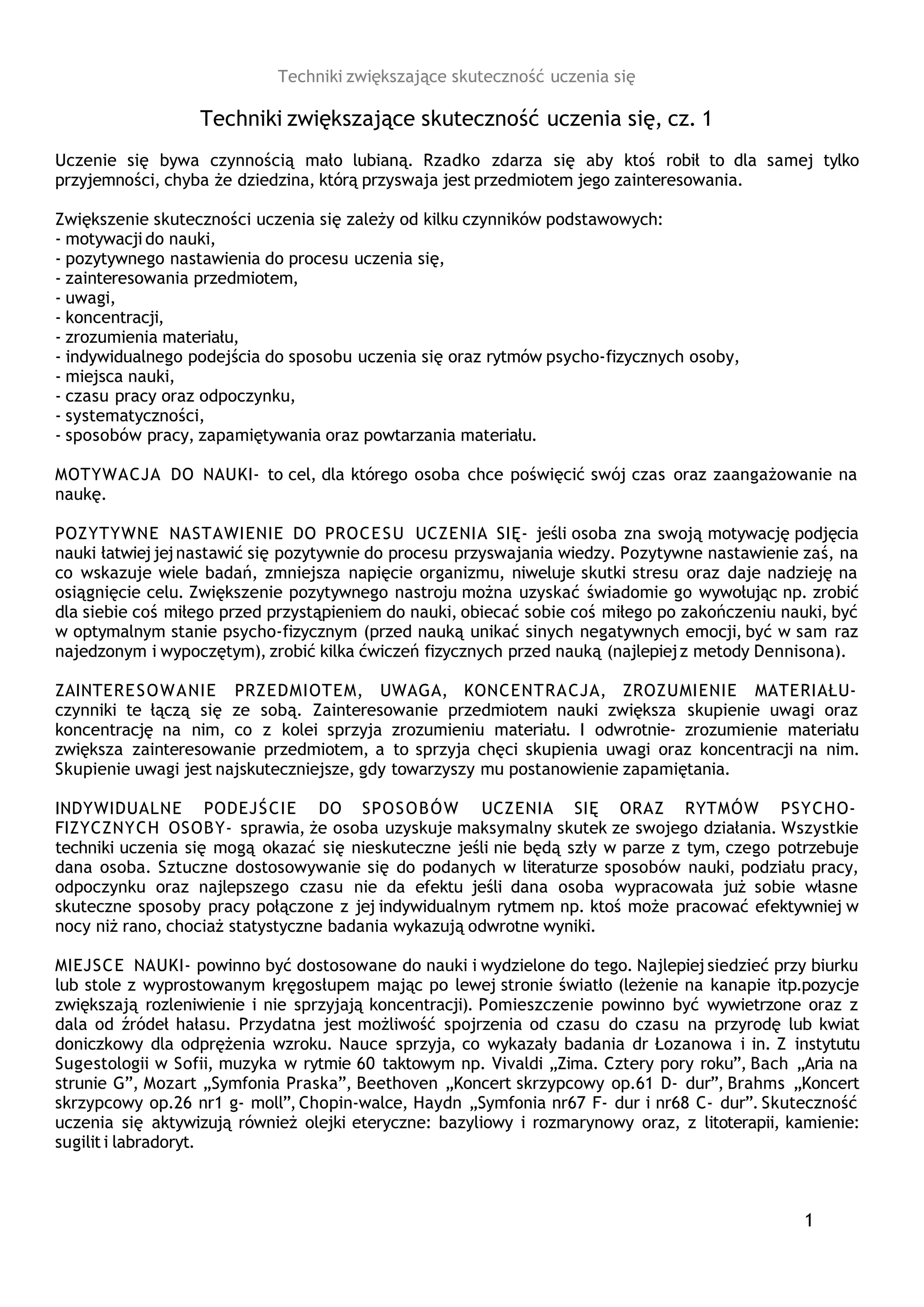 Techniki zwiększające skuteczność uczenia się | PDF