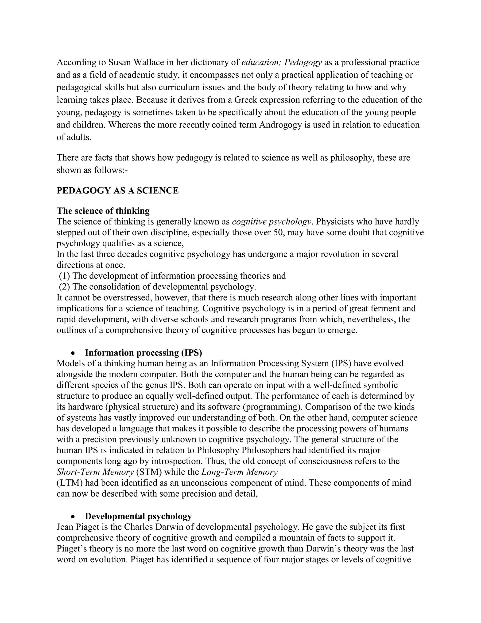 Pedagogy as a philosophy as well as science of teaching | DOCX