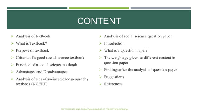 ANALYSIS OF SOCIAL SCIENCE TEXTBOOKS AND QUESTION PAPERS | PPTX
