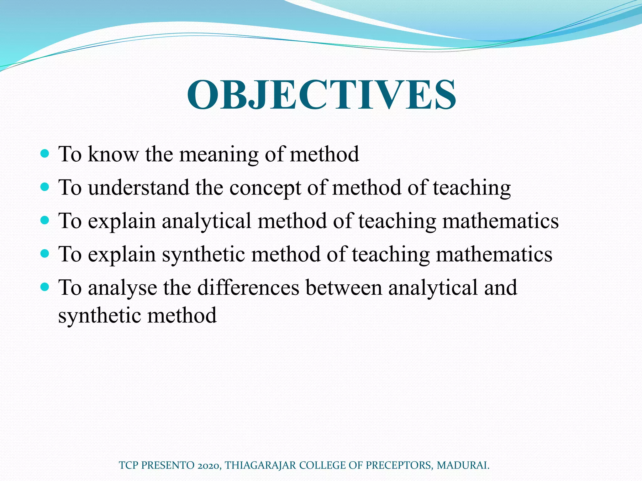 DIFFERENTIATION BETWEEN ANALYTICAL METHOD AND SYNTHETIC METHOD OF ...